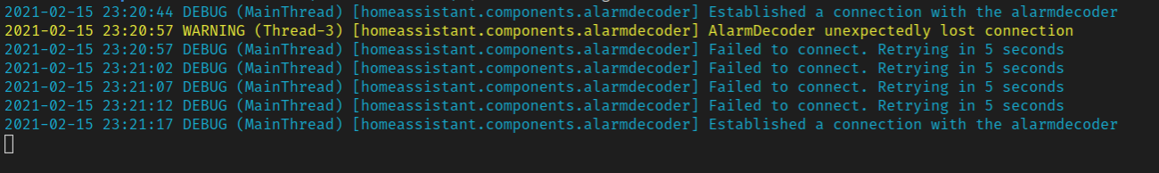 AlarmDecoder integration zones stops working after few minutes ...
