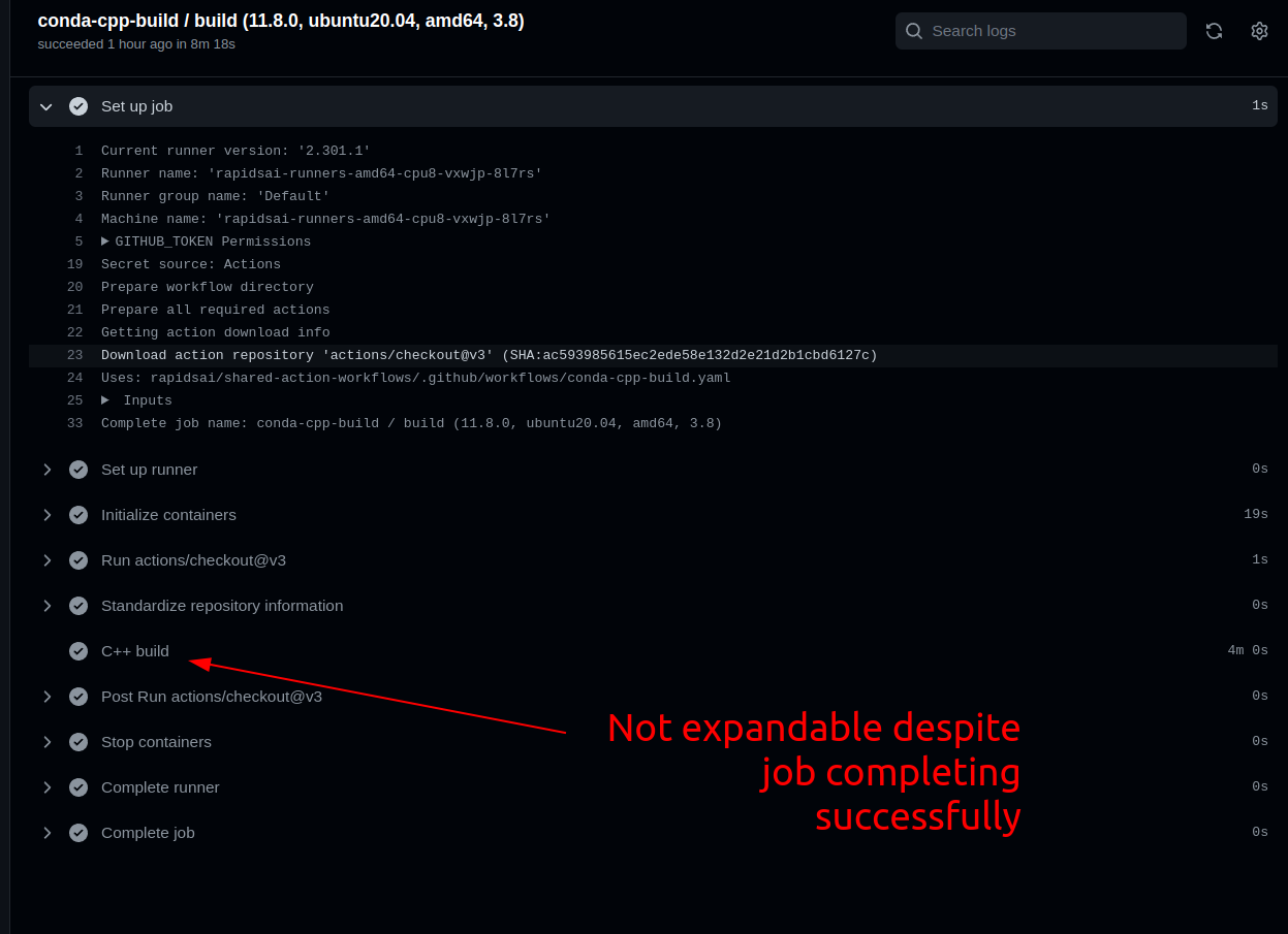 Job step logs aren't expandable after run is complete · Issue #2387 · actions/runner · GitHub