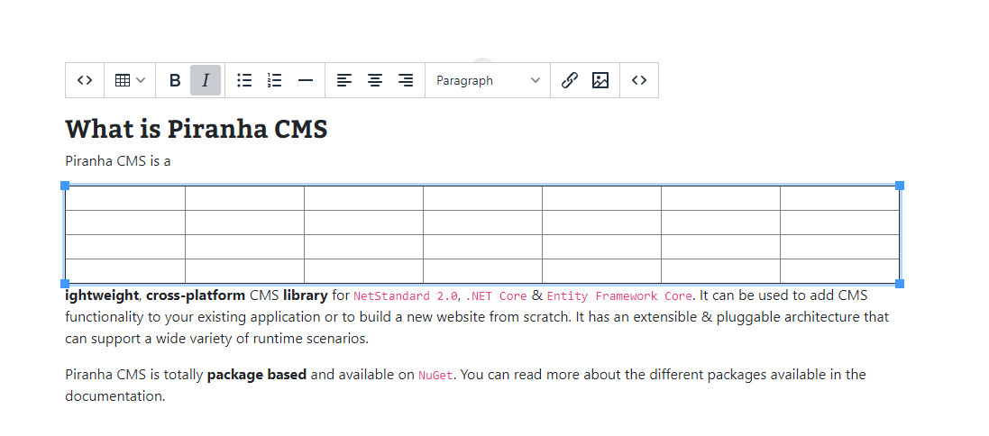 TinyMCE - Toolbar Table Support · Issue #759 · PiranhaCMS/piranha.core · GitHub
