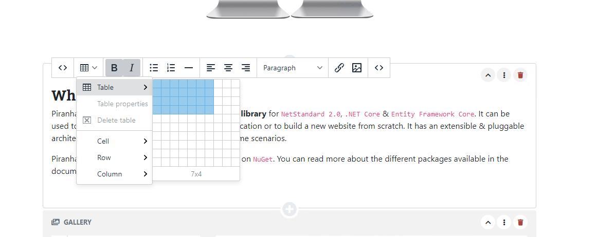 TinyMCE - Toolbar Table Support · Issue #759 · PiranhaCMS/piranha.core · GitHub