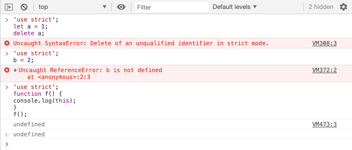 'use strict' finally works with multiple lines in browser console ...