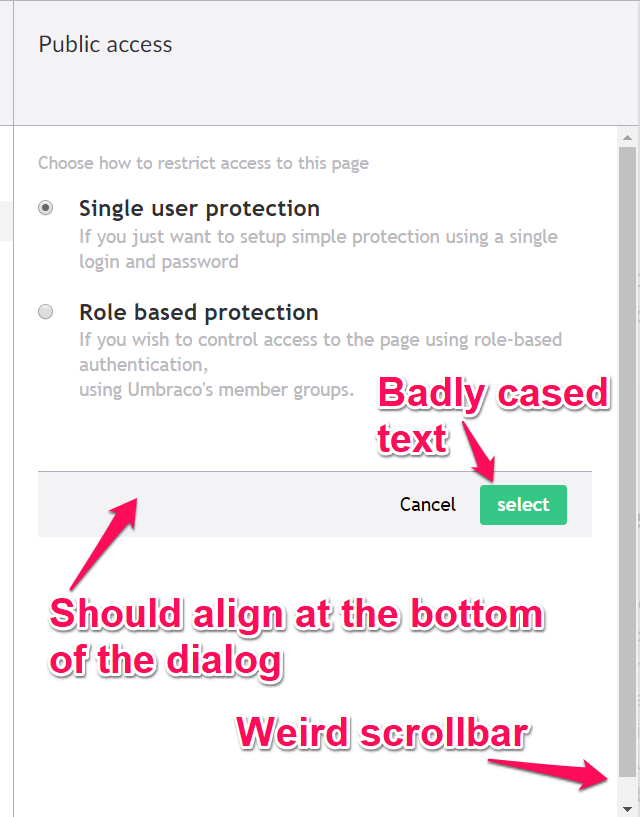 Public access dialog: Some styling needed · Issue #3193 · umbraco/Umbraco-CMS · GitHub