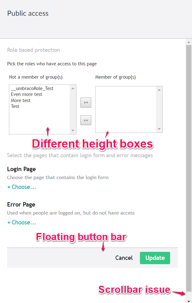 Public access dialog: Some styling needed · Issue #3193 · umbraco/Umbraco-CMS · GitHub
