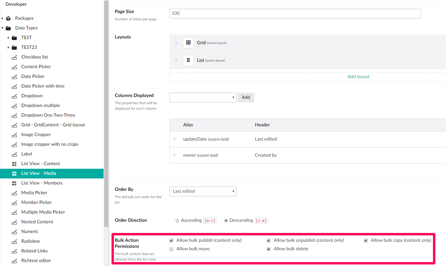 Additional bulk functions on media folders and content list-views ...