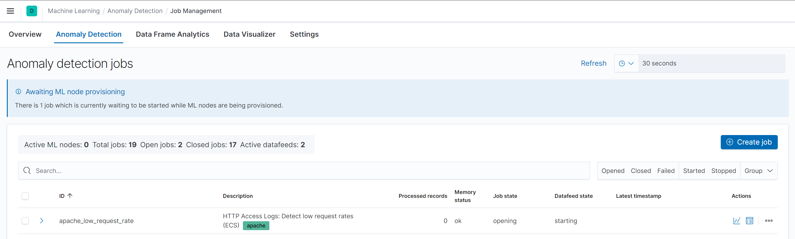 [ML] Display message if job in starting state awaiting ML node ...