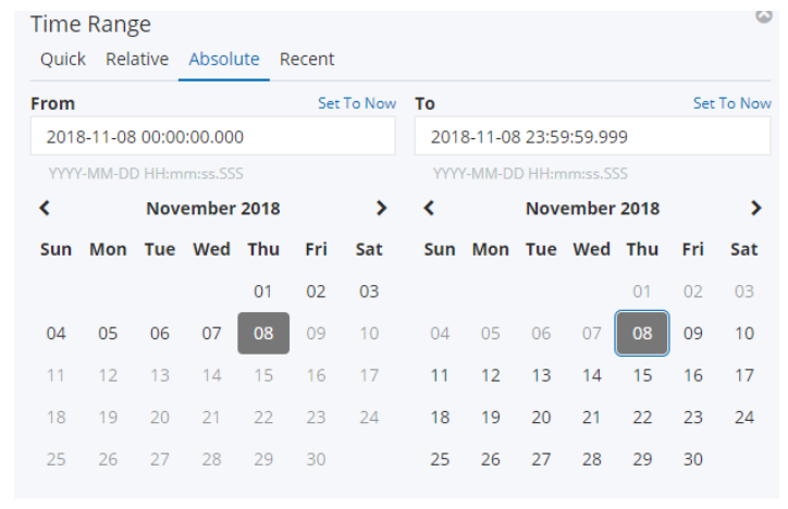 Selecting a different from / to date in EuiSuperDatePicker should set time to start / end of day ...