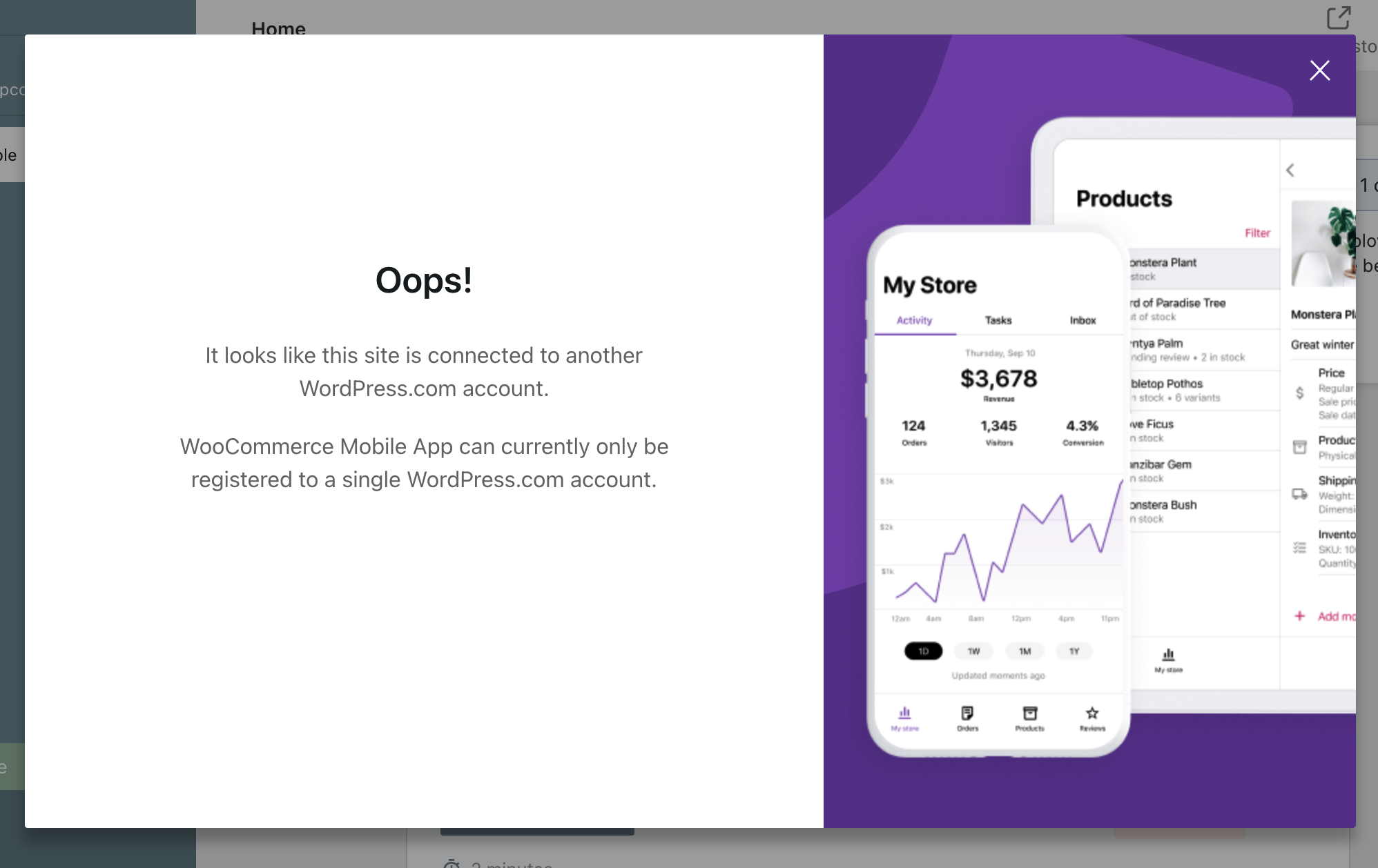 AT Sites: Modal about Woocommerce Mobile App Shows Existing Connection ...