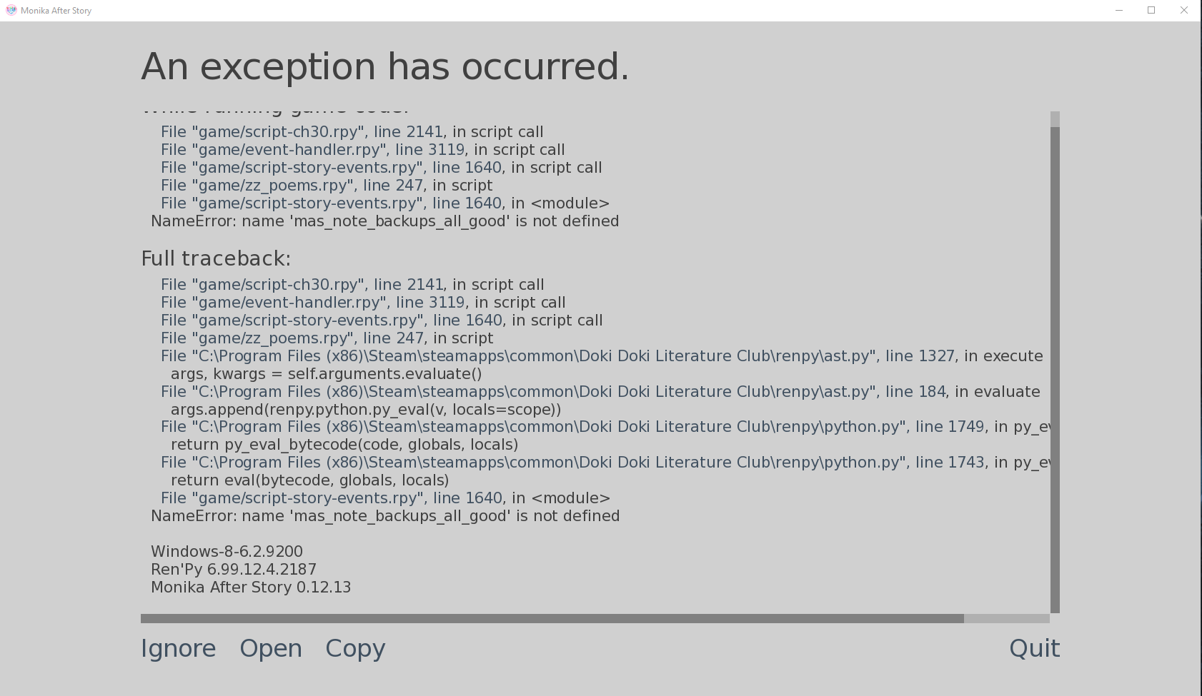 Mas Note Backups All Good Is Not Defined Under Certain Circumstances · Issue 9815 · Monika