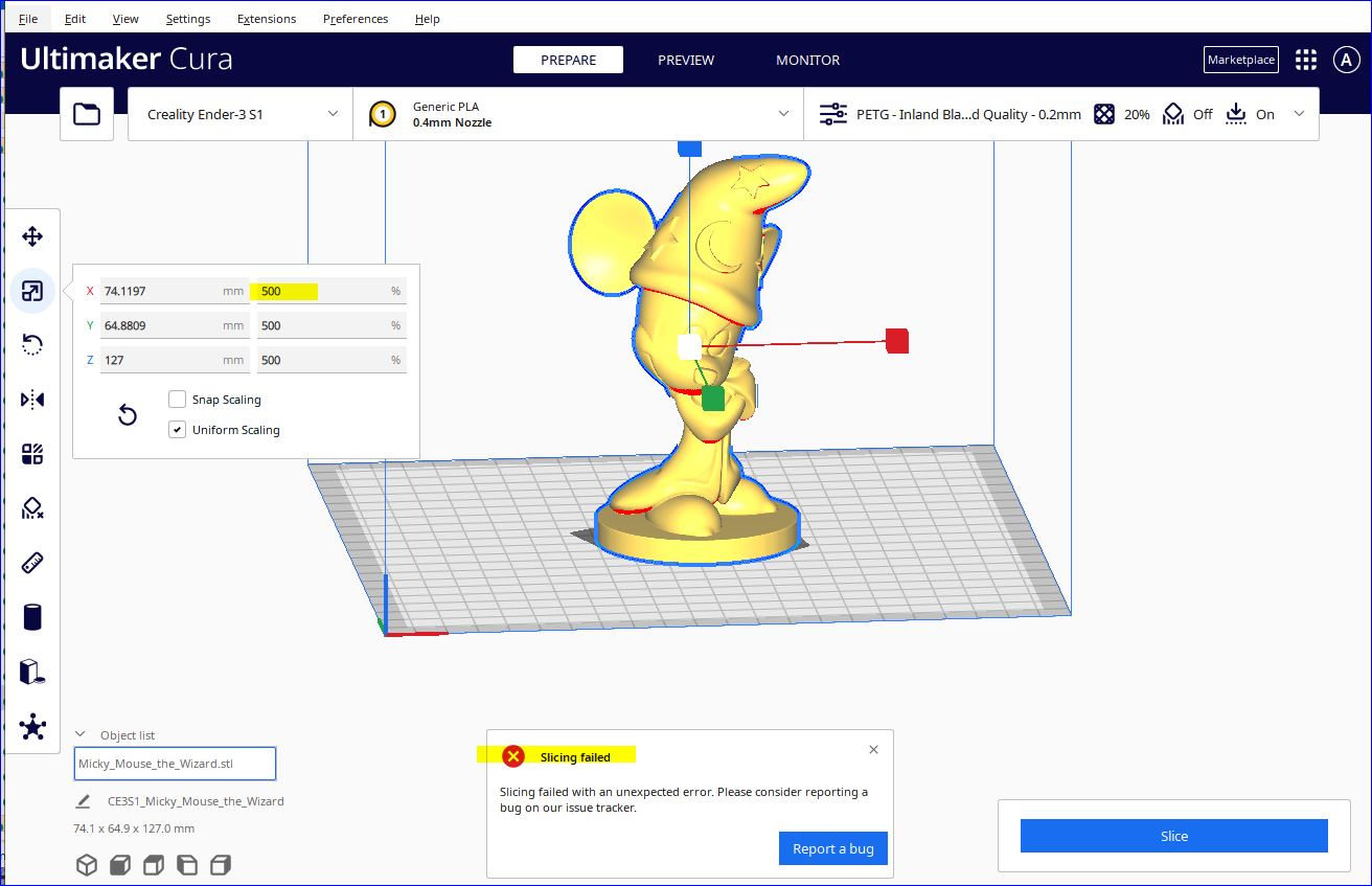 Slicing Failed · Issue 14966 · Ultimaker Cura · Github