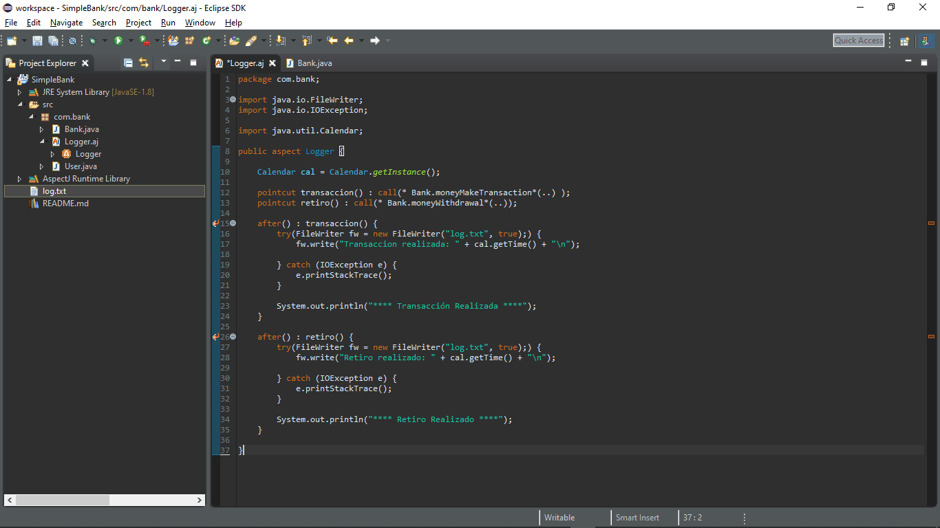 Github Wolfzardst Taller Aspectj Taller De Aspectos Con Aspectj Diseño De Software Pao