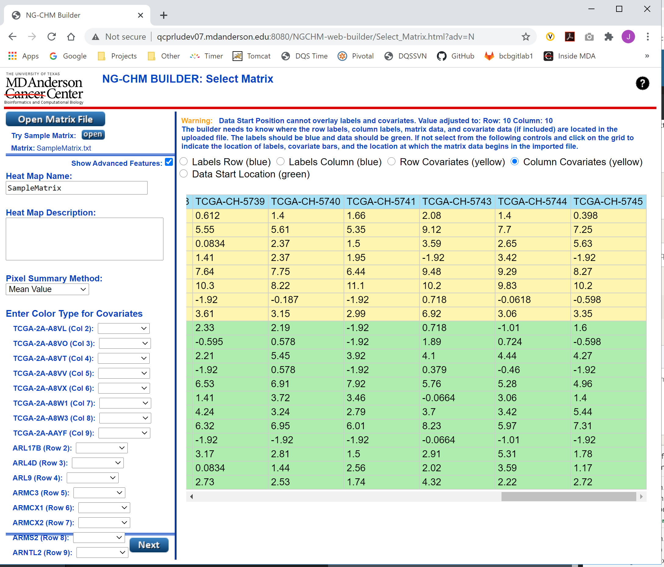 GUI Builder: Select Matrix - Need to put "Enter Color Type For ...