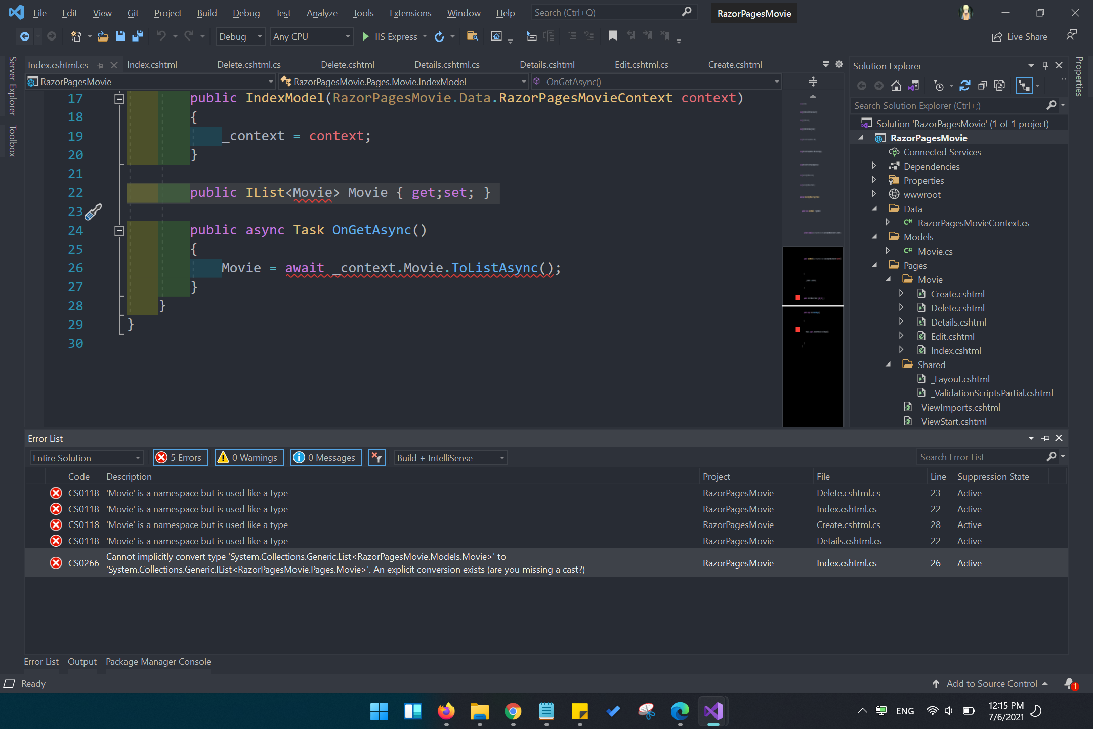 "public IList Movie { get;set; } " Movie is a namespace but used like a type! · Issue #22663 ...