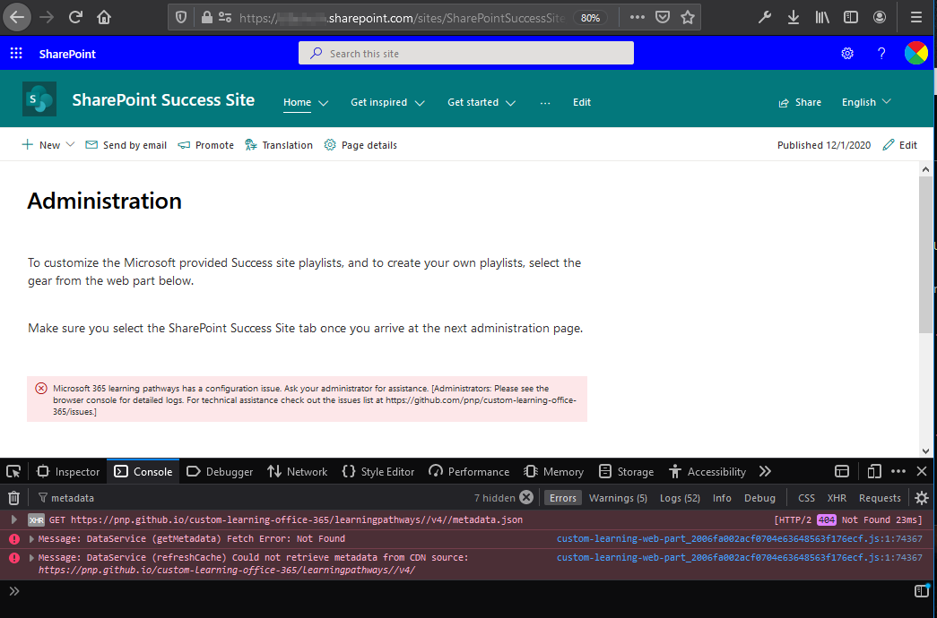 Issue after provisioning SharePoint Success Site · Issue #407 · pnp/custom-learning-office-365 ...