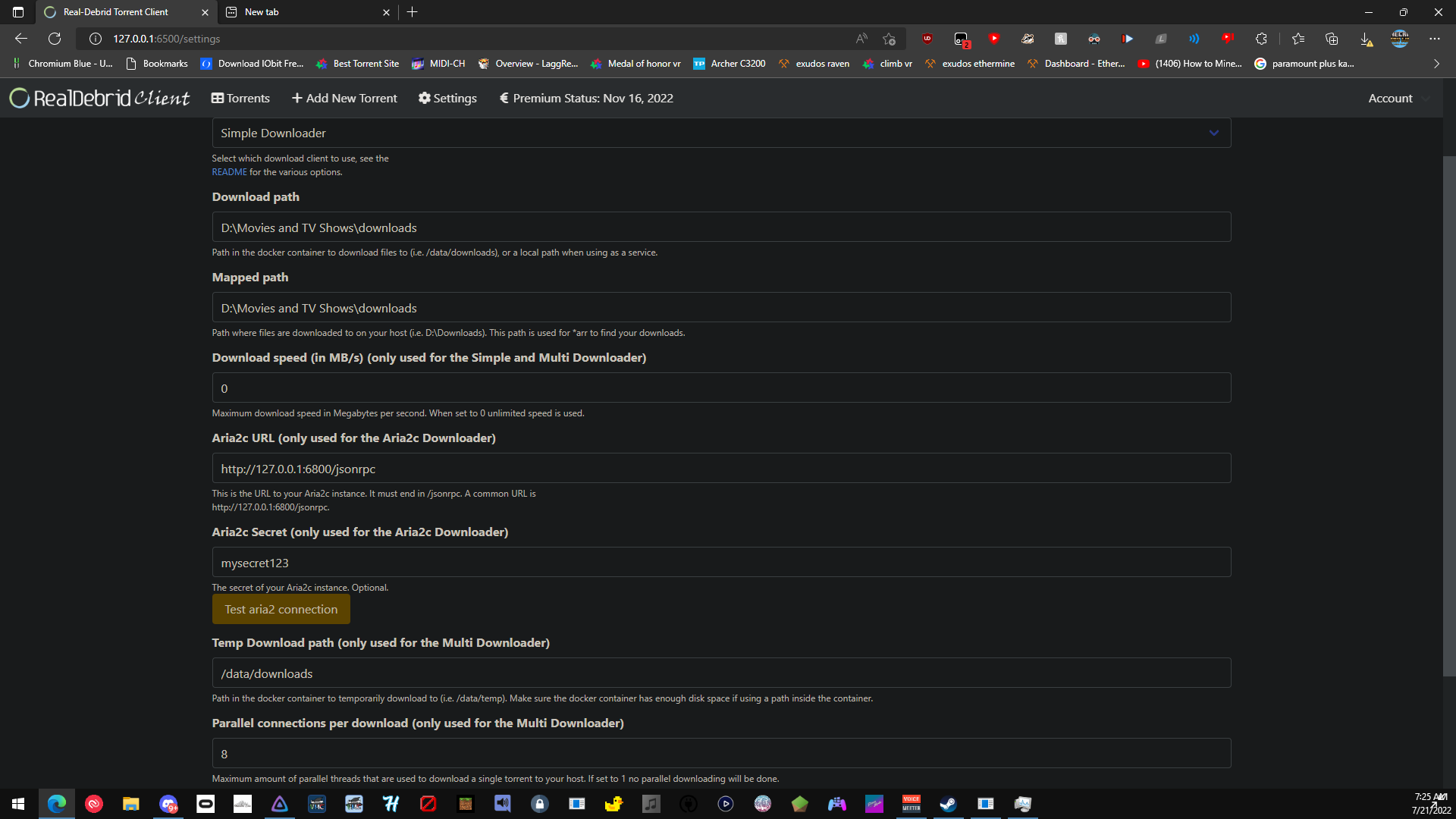 I'm on the rdt-client latest version service version on windows 10 ...