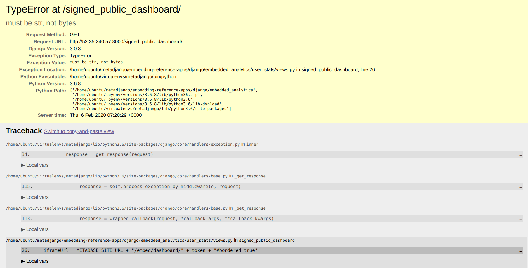 Django Login Page Error · Issue 18 · Metabase Static Embedding Reference Apps · Github