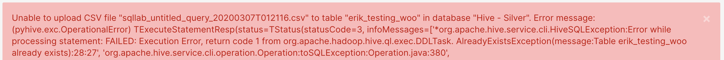 Csv Upload To Hive Fails When The Table Already Exists · Issue 9617 · Apachesuperset · Github
