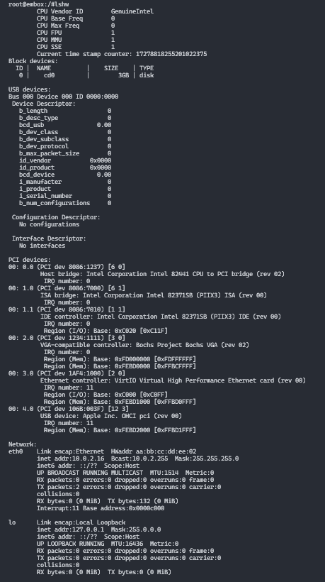 Partly implement 'lshw' command · Issue #1717 · embox/embox · GitHub