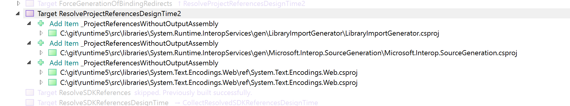 Visual Studio doesn't build ProjectReferences that aren't referenced when those aren't ...