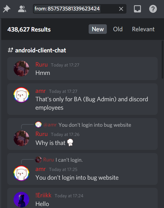 Some Invalid userIDs return all messages of the server or group chat ...