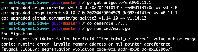 After Running Auto Migrations, Create crashes with segmentation violation · Issue #2808 · ent ...