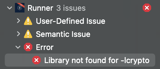 Flutter project fail to build on iphone , the error message is "ld: library not found for ...