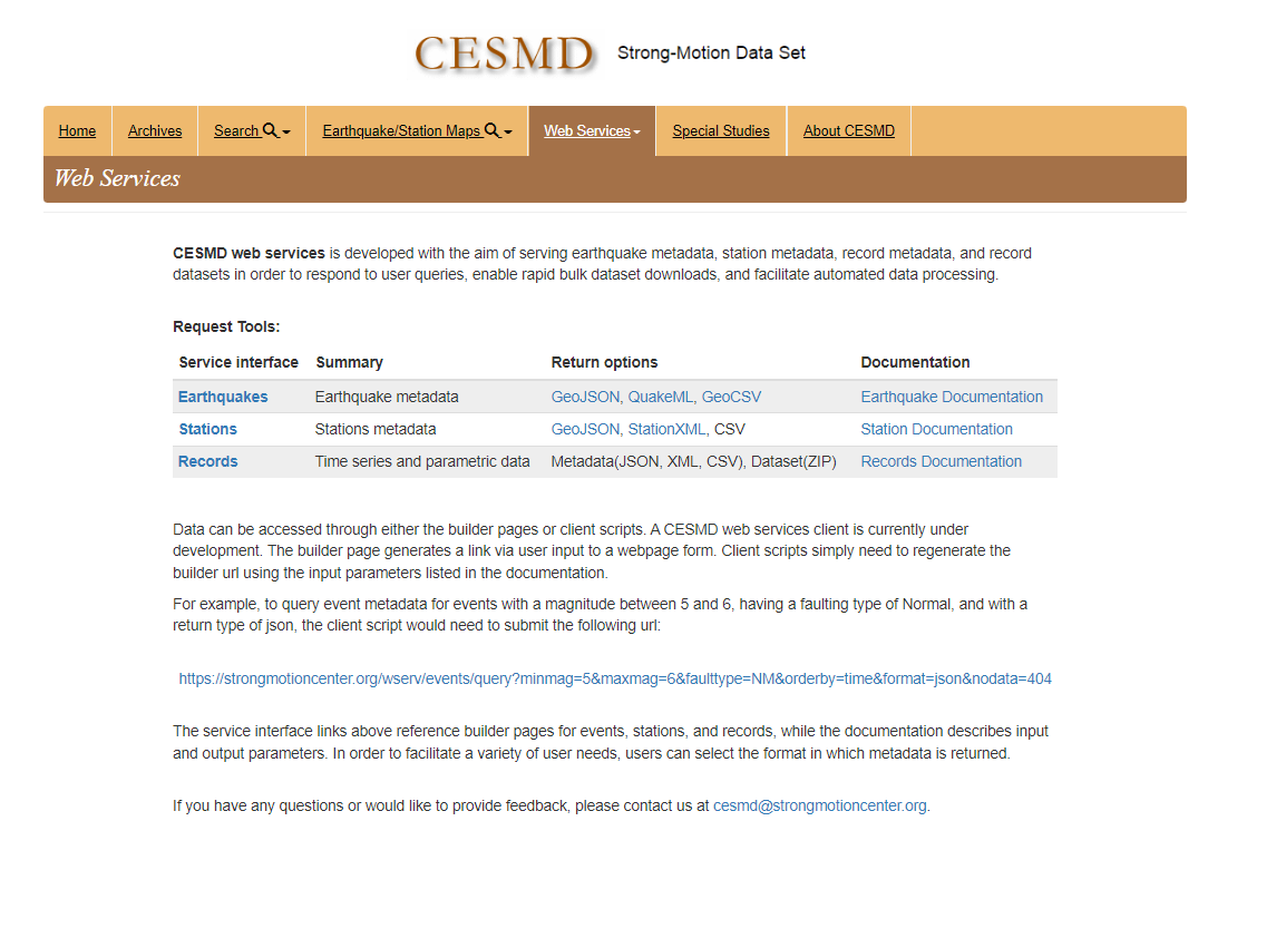 GitHub - strongmotioncenter/CESMD_webservices