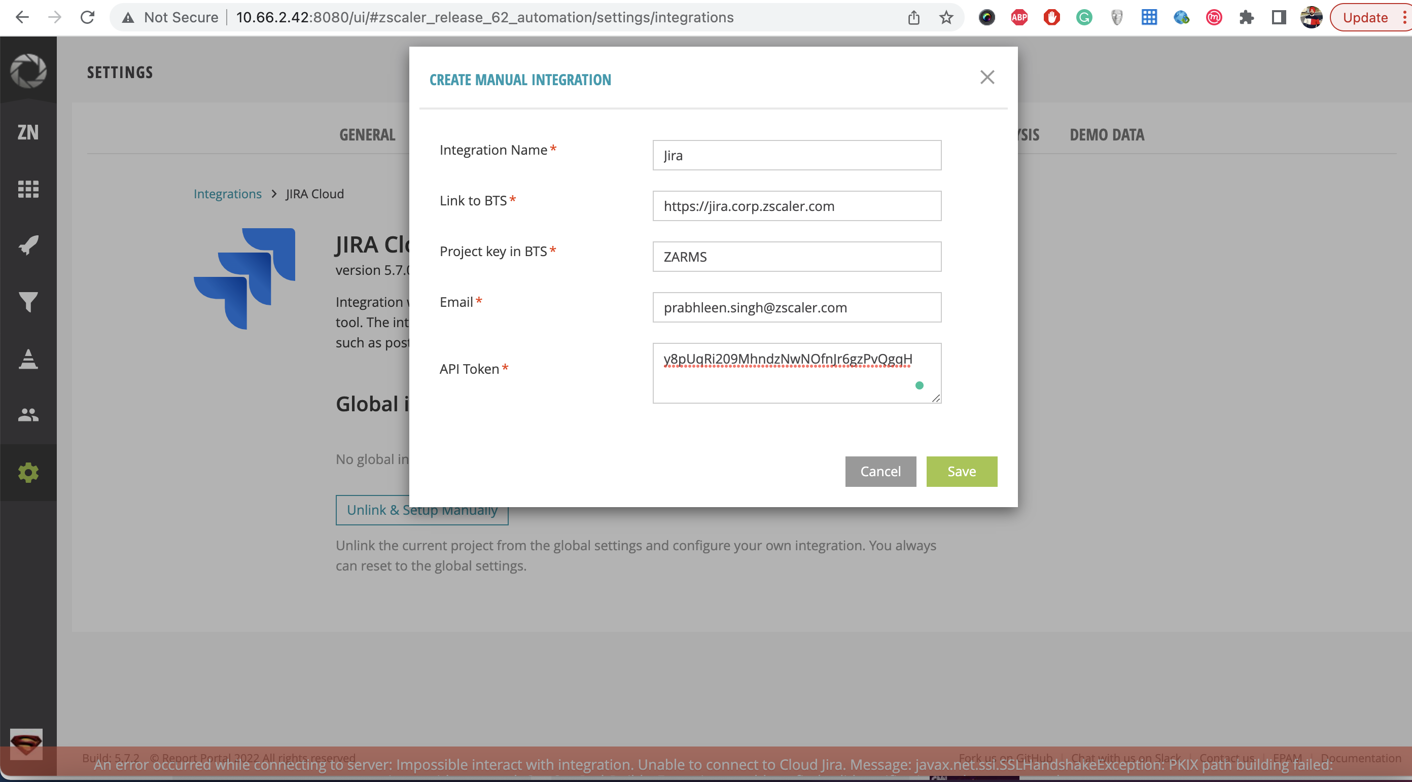 Jira cloud integration fails with SSL error · Issue #1834 · reportportal/reportportal · GitHub