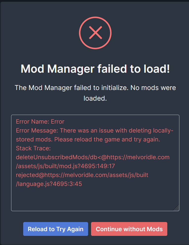 Mod Manager Failed to load! · Issue #2972 · MelvorIdle/melvoridle.github.io · GitHub