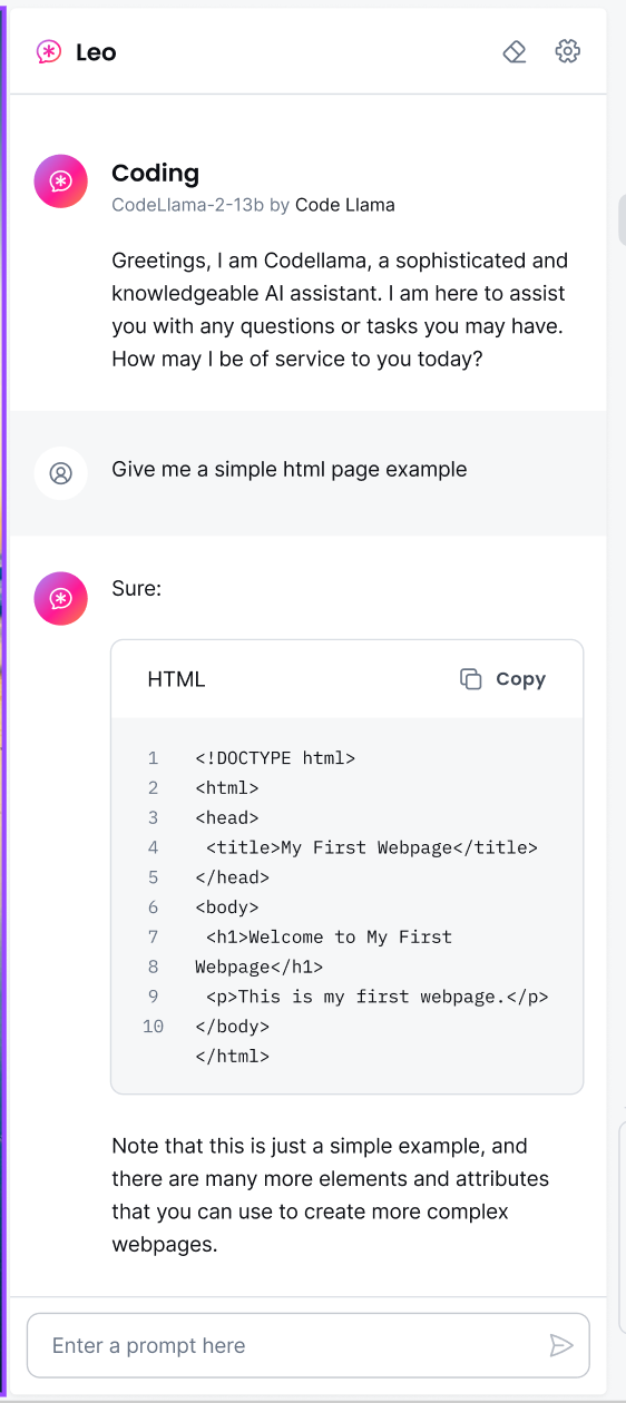 Code formatting for Leo responses · Issue #33668 · brave/brave-browser · GitHub
