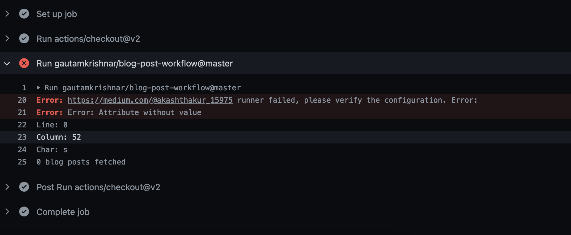 [Bug]: Attribute without value error · Issue #71 · gautamkrishnar/blog-post-workflow · GitHub