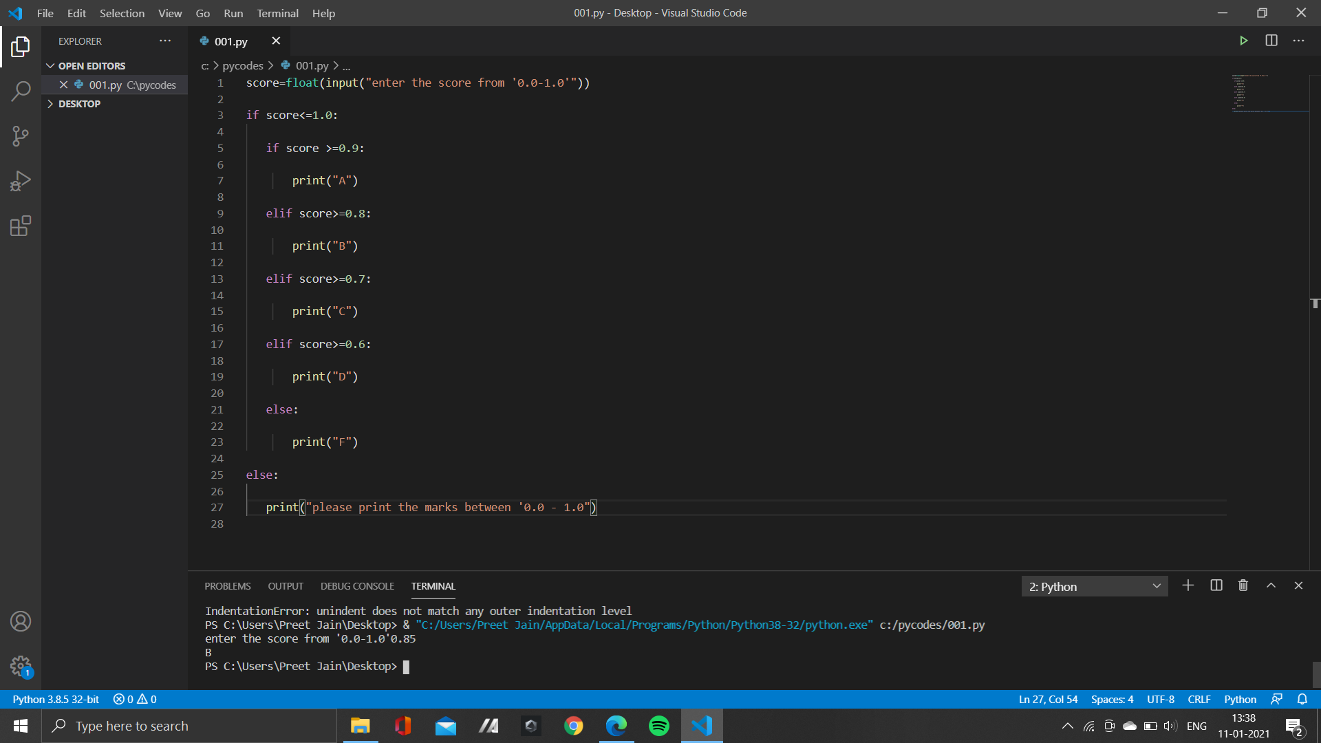 Write a program to prompt for a score between 0.0 and 1.0. If the score is out of range, print ...