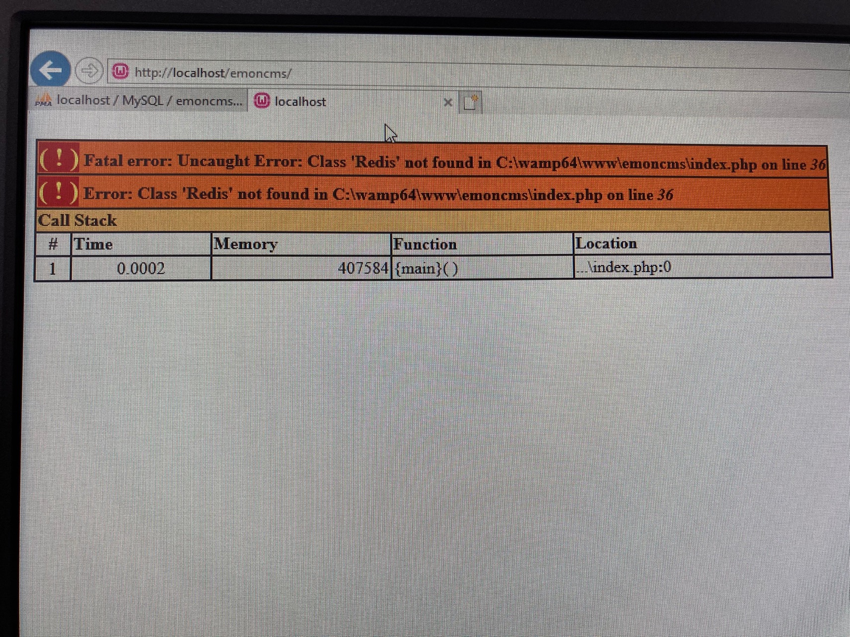 Localhost/emoncms error. · Issue #1642 · emoncms/emoncms · GitHub