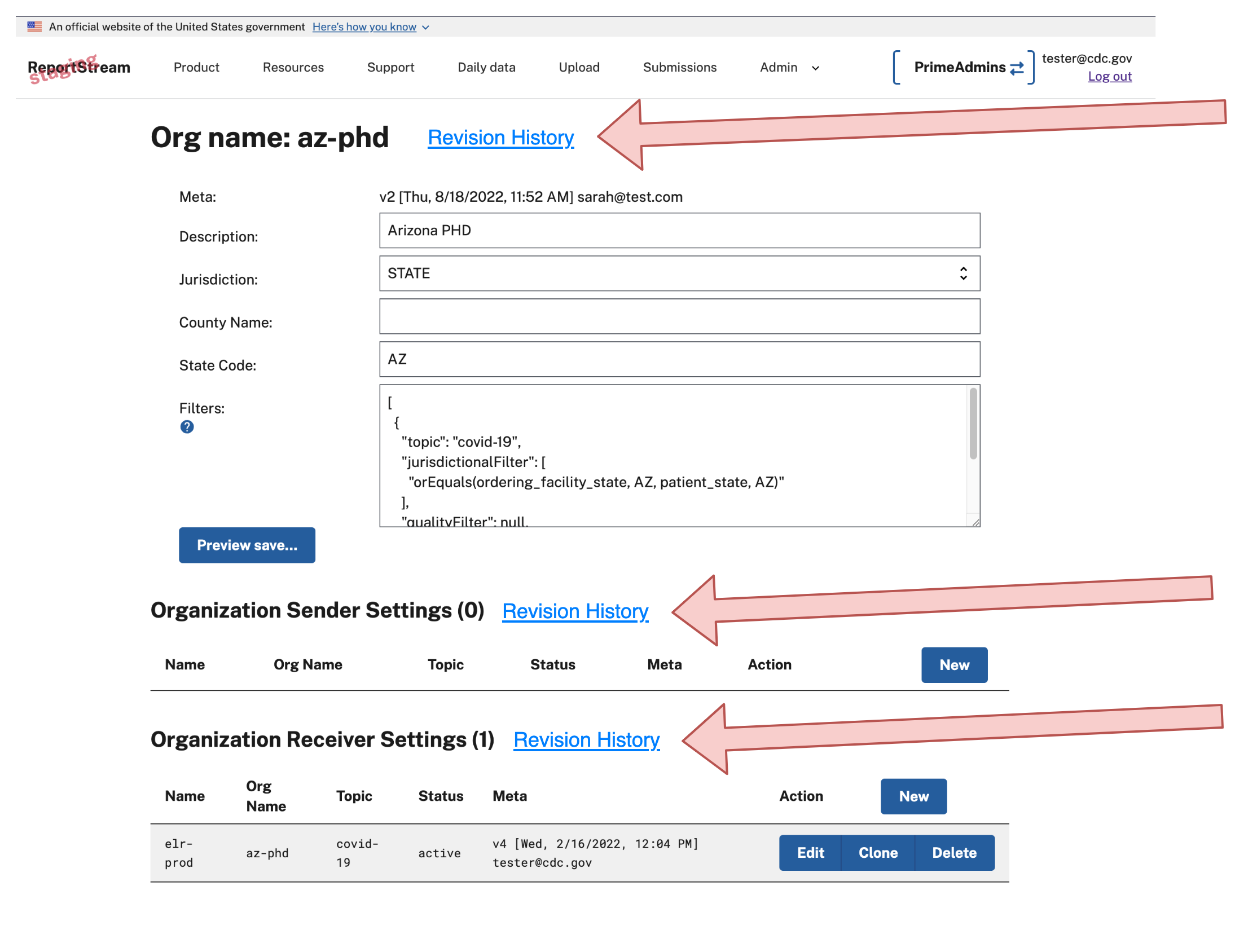 [Feature] Setting Revision History · Issue #5187 · CDCgov/prime-reportstream · GitHub