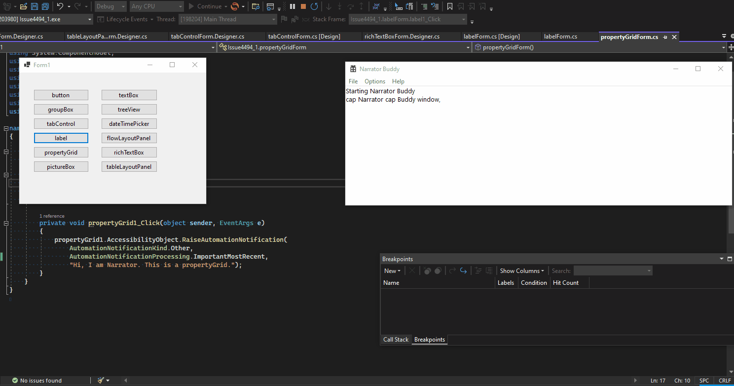 Accessibility: WinForms other controls should support UIA Notification event except those ...