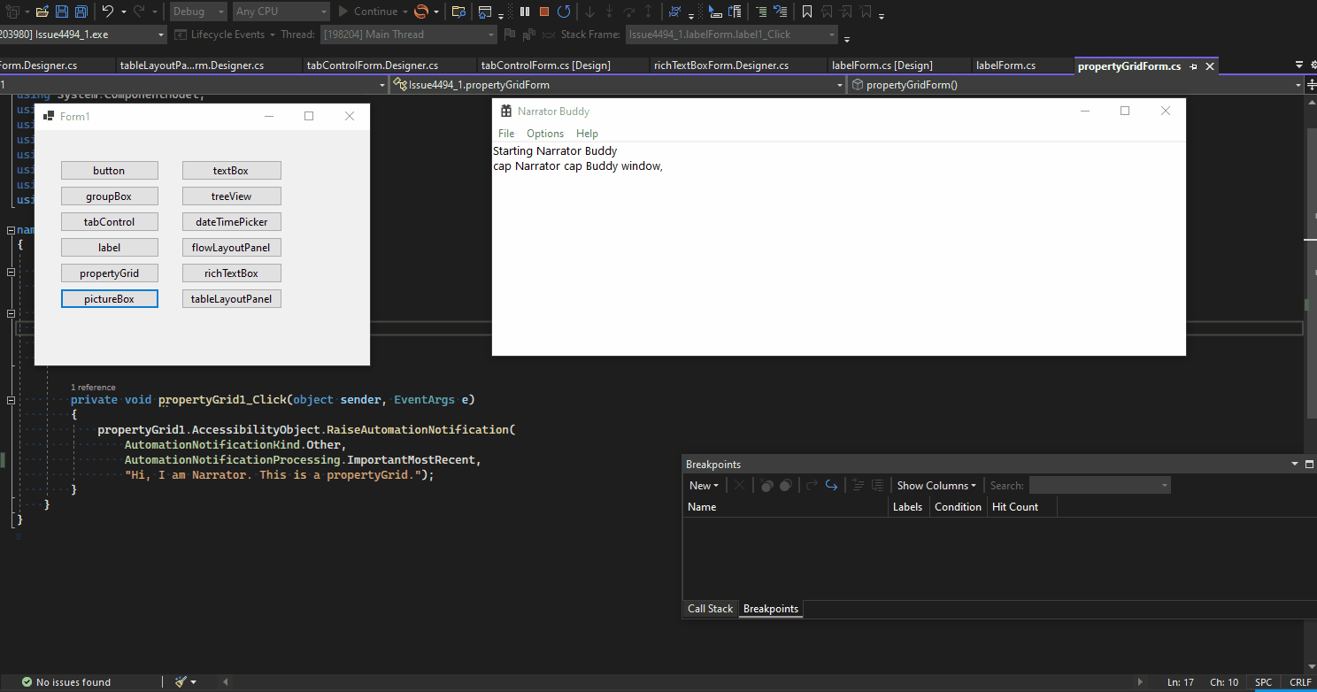 Accessibility: WinForms other controls should support UIA Notification event except those ...
