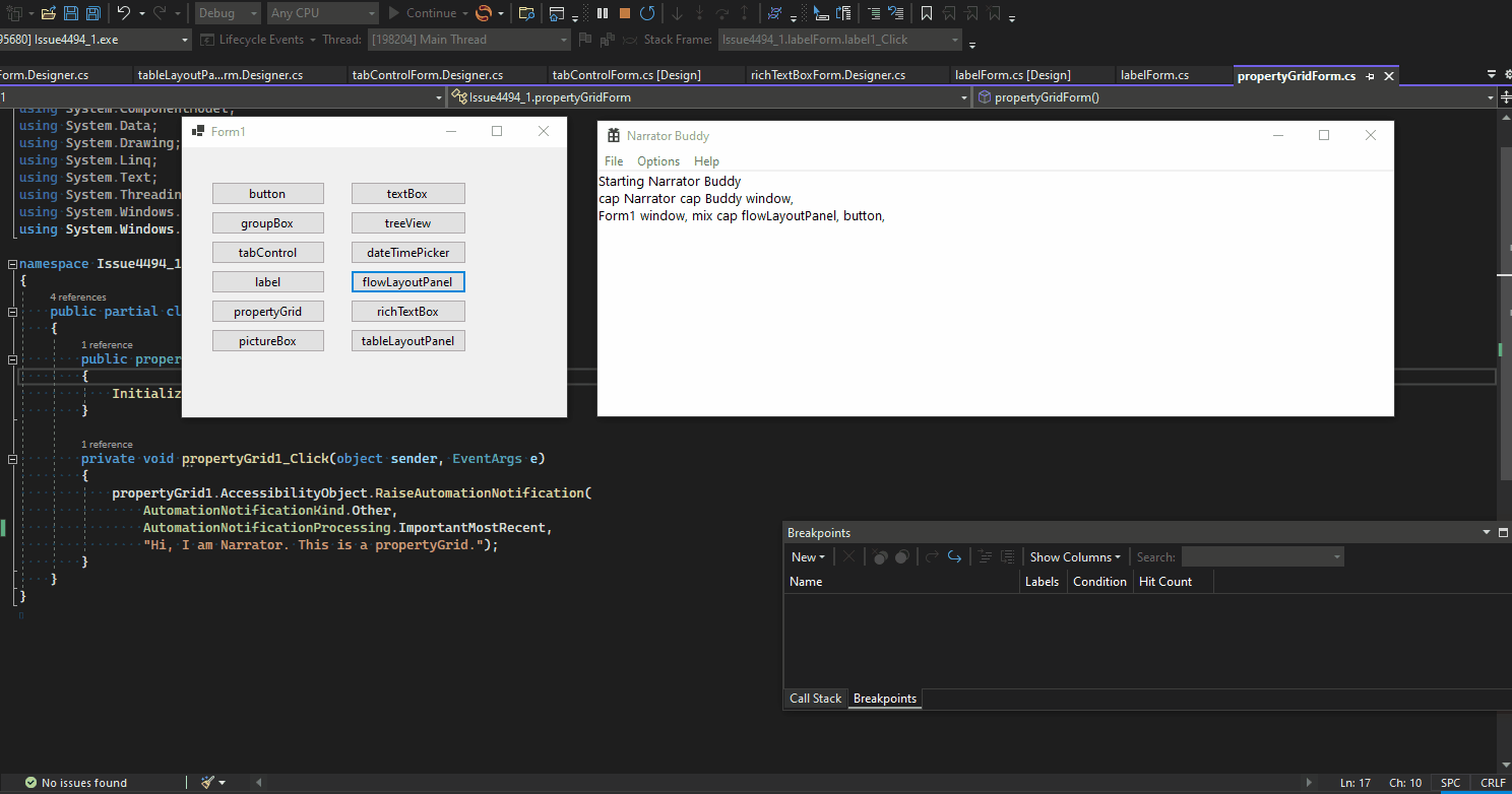 Accessibility: WinForms other controls should support UIA Notification event except those ...