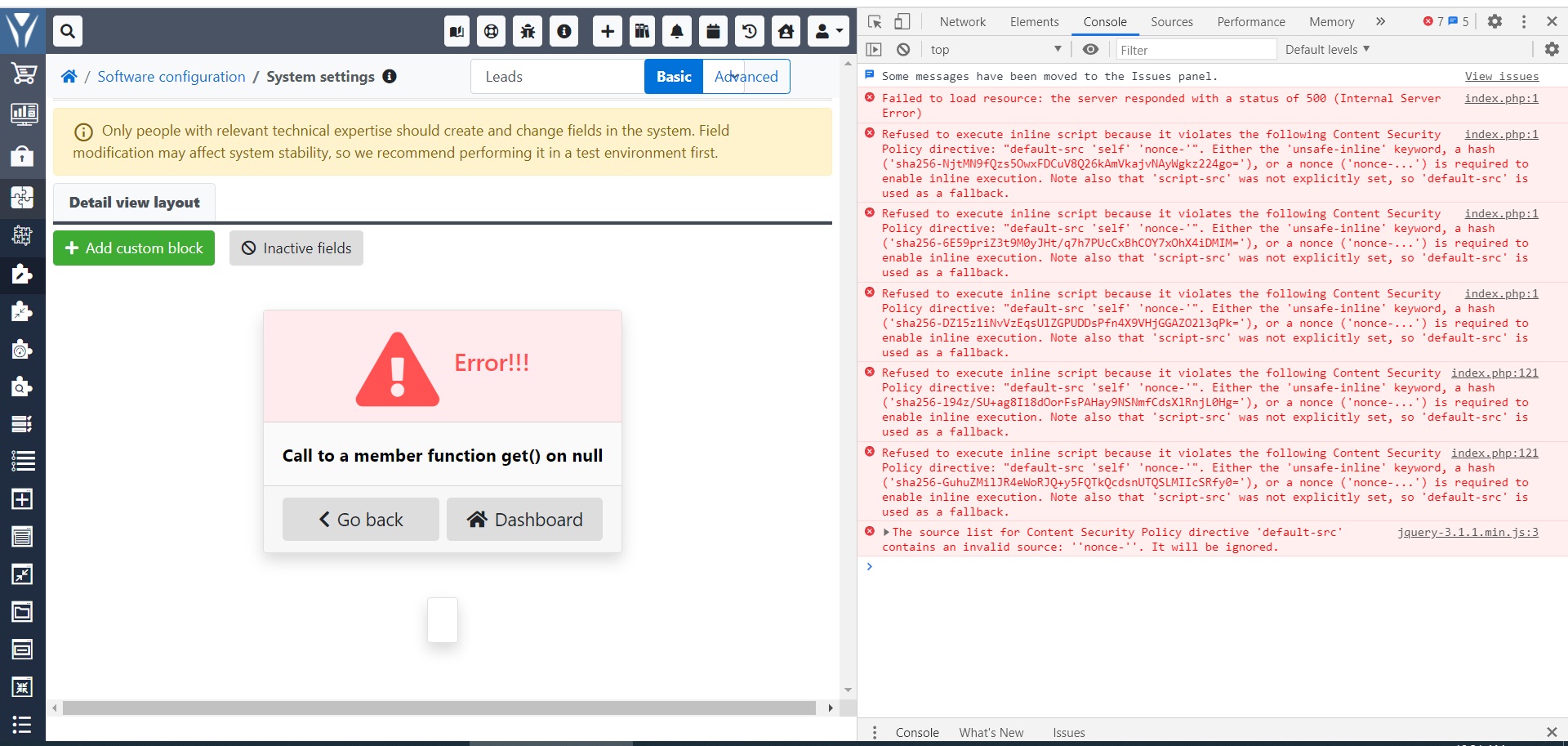 [bug] Call to a member function get() on null on Module Field editing Yetiforce 6.1 · Issue ...