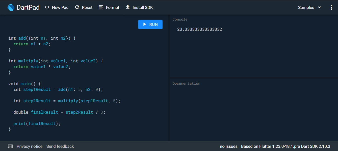 DartPad "Run" button covers code/comment directly under it · Issue #1665 · dart-lang/dart-pad ...