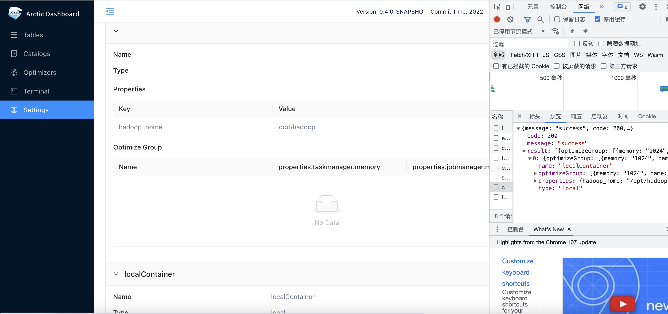 Bug Settings Page Display The Optimize Container Settings In The