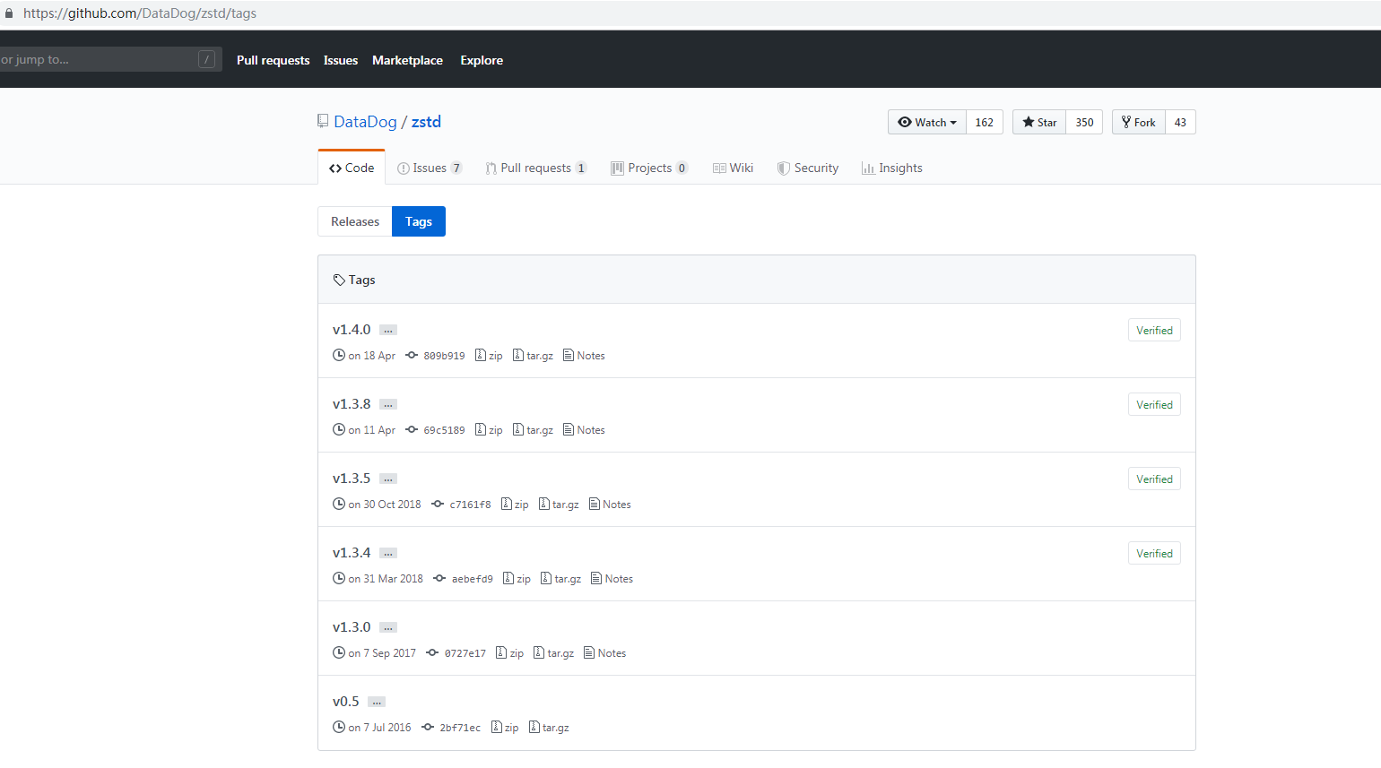 require in go.mod github.com/DataDog/zstd v1.3.6-0.20190409195224-796139022798 does not exist ...