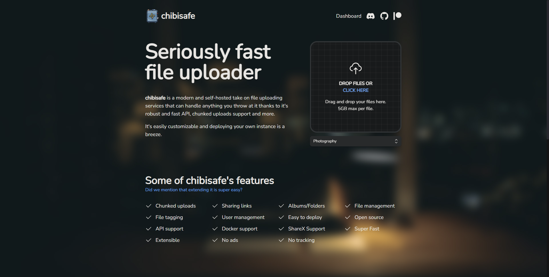GitHub - chibisafe/chibisafe: Blazing fast file uploader and awesome bunker written in node! 🚀