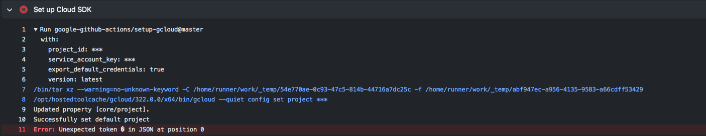 Improve error message for malformed JSON key · Issue #261 · google-github-actions/setup-gcloud ...