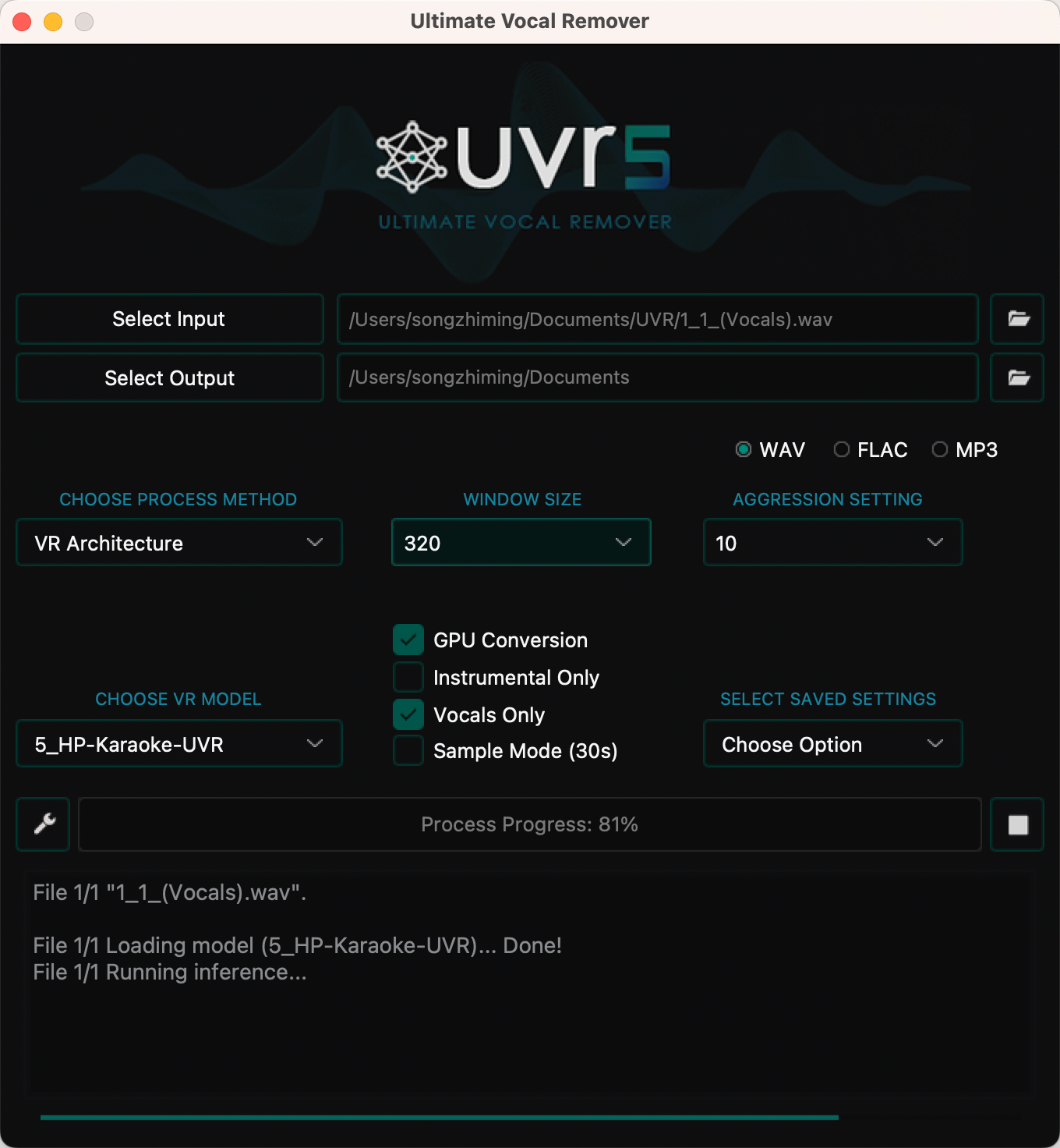 M1 vr architecture model = 5_HP_karaoke-UVR 100% crash · Issue #583 · Anjok07 ...
