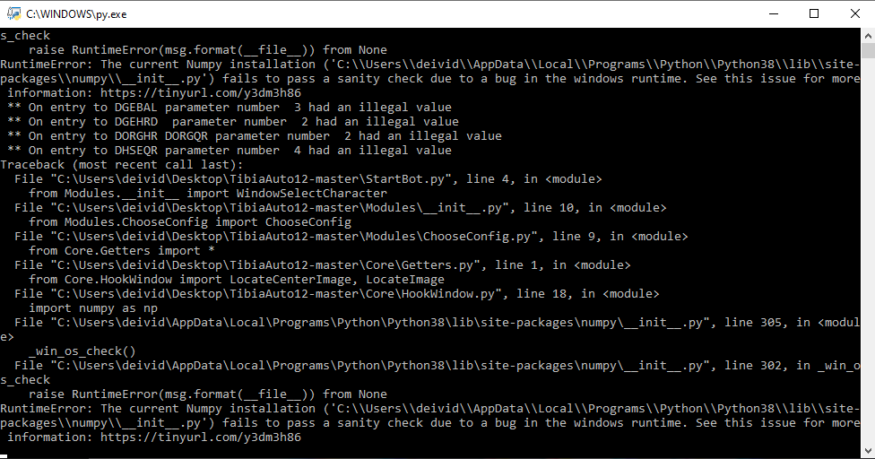 Numpy buga ao tentar abrir o BOT · Issue #28 · MuriloChianfa/TibiaAuto12 · GitHub