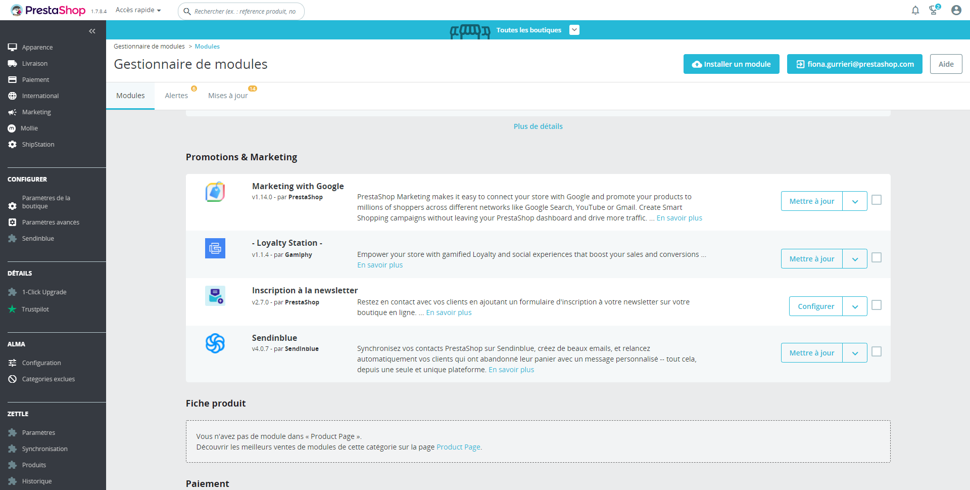 Module manager page, Allow to add content after a module description ...
