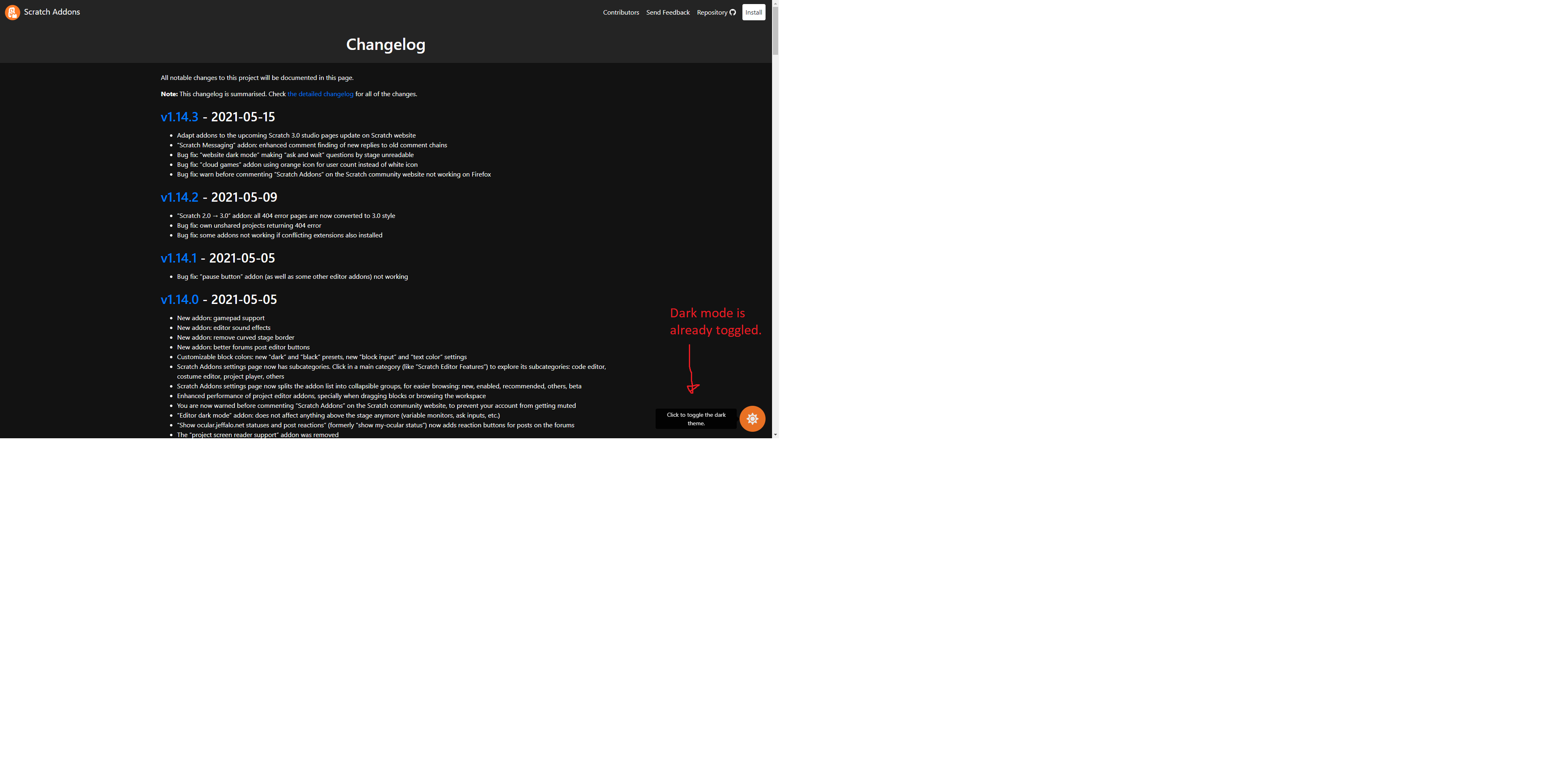 Dark mode button's description does not change · Issue #26 · ScratchAddons/website-v2 · GitHub