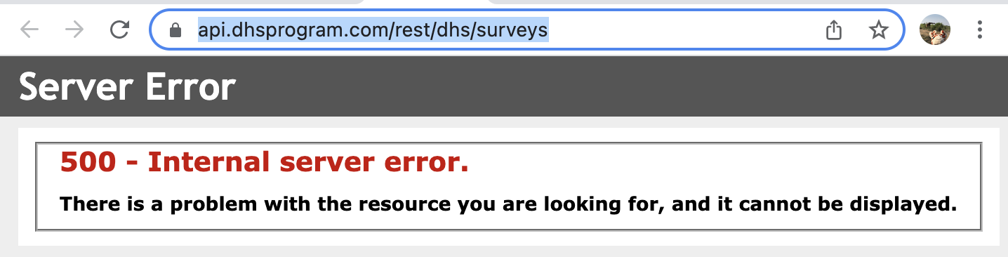 DHS API Request Failed [500] · Issue #127 · ropensci/rdhs · GitHub