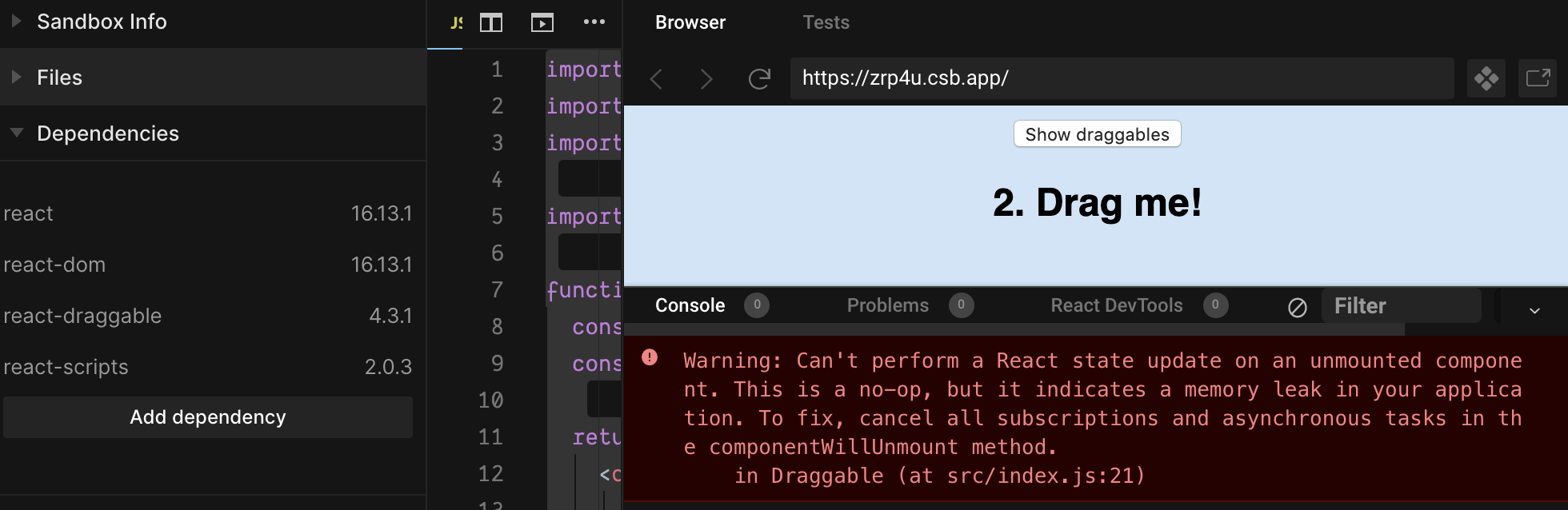 Unmount After Drag Causes Setstate On Unmounted Component Error · Issue 390 · React Grid