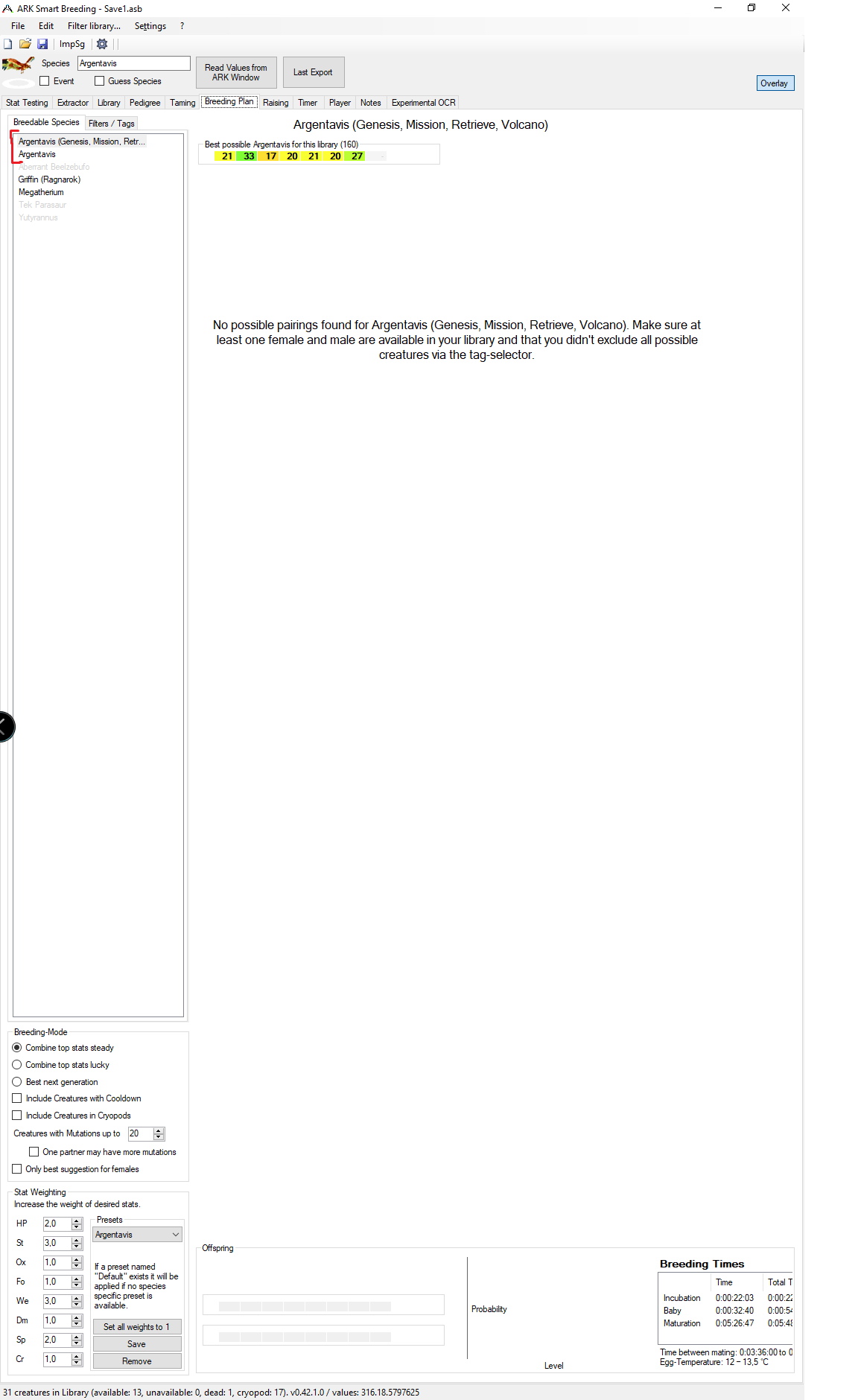 Species in library / Breeding plan · Issue #1145 · cadon/ARKStatsExtractor · GitHub