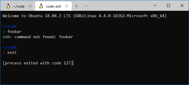 WSL Shell Tab Not Closed On Exit If Last Command Executed Had A Non 